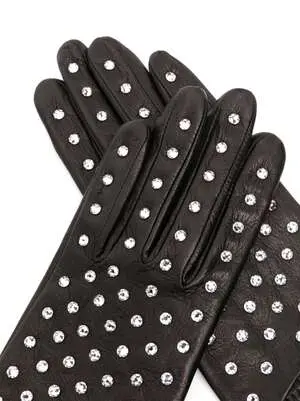 AGNELLE Kate Strass Leather Gloves - Black
