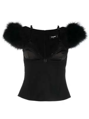Dsquared2 Feather-trim Bustier Top - Black