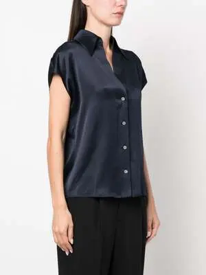 Vince Short-sleeve Silk Shirt - Blue