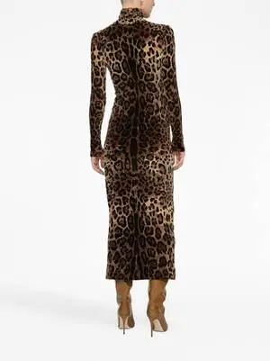 Dolce & Gabbana Leopard-print High-neck Midi Dress - Brown