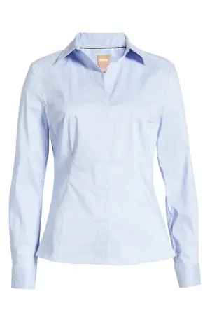 BOSS Bashinah Cotton-blend Blouse - Chambray Blue