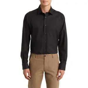 David Donahue Trim Fit Cotton Dress Shirt - Black