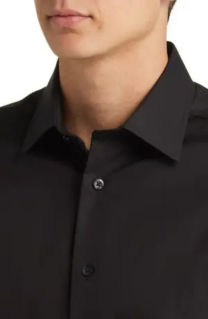 David Donahue Trim Fit Cotton Dress Shirt - Black