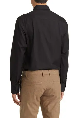 David Donahue Trim Fit Cotton Dress Shirt - Black