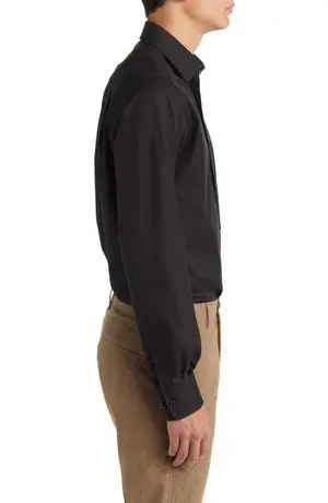 David Donahue Trim Fit Cotton Dress Shirt - Black