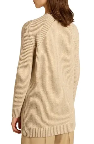 GOLDEN GOOSE Chain Detail Wool Blend Rib Cardigan