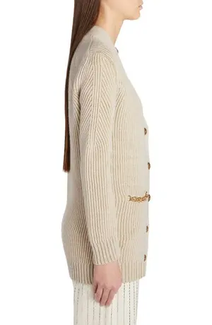 GOLDEN GOOSE Chain Detail Wool Blend Rib Cardigan