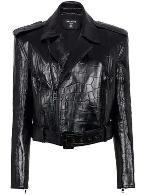 Balmain Croc-embossed Leather Biker Jacket