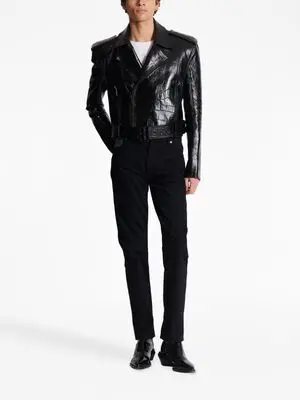 Balmain Croc-embossed Leather Biker Jacket