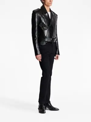 Balmain Croc-embossed Leather Biker Jacket