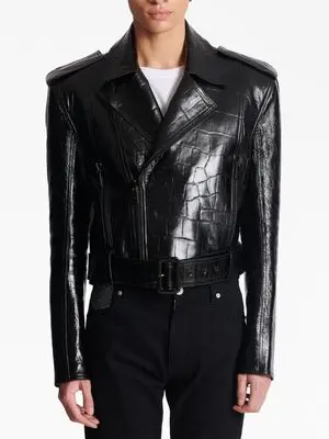 Balmain Croc-embossed Leather Biker Jacket