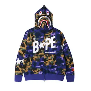A BATHING APE X Heron Preston Mix 1st Camo Shark Relaxed Fit Full Zip Hoodie - Purple