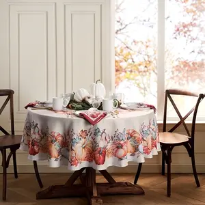 ELRENE HOME FASHIONS Botanical Harvest Pumpkin Engineered Tablecloth, 70 X 70 Round - Multi