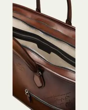 Berluti Deux Jours Scritto Swipe Leather Briefcase