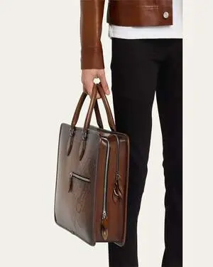 Berluti Deux Jours Scritto Swipe Leather Briefcase