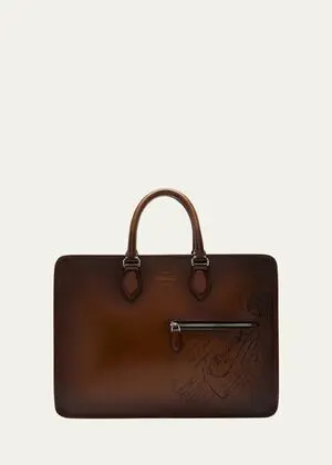 Berluti Deux Jours Scritto Swipe Leather Briefcase
