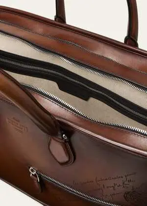 Berluti Deux Jours Scritto Swipe Leather Briefcase
