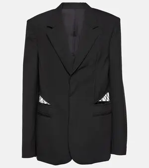DION LEE Lace-trimmed Wool Blazer - Black