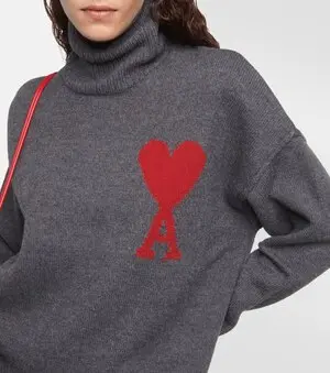 AMI Paris De Cœur Wool Turtleneck Sweater - Grey