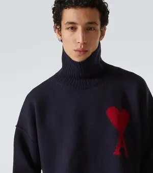AMI Paris De Cœur Virgin Wool Turtleneck Sweater - Blue