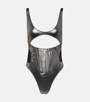 MUGLER Cutout Metallic Swimsuit - Silver