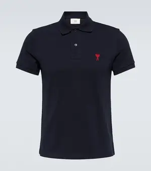 AMI Paris De Cœur Cotton Piqué Polo Shirt - Blue