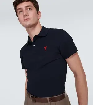 AMI Paris De Cœur Cotton Piqué Polo Shirt - Blue