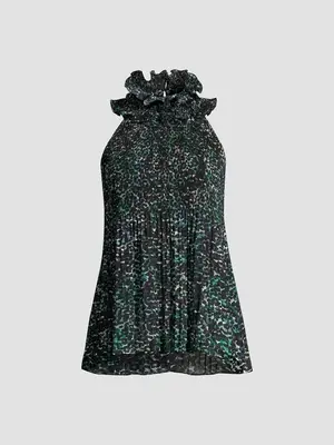 UNGARO Emery Printed Ruffle Halter Blouse - Pine Multi