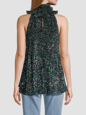 UNGARO Emery Printed Ruffle Halter Blouse