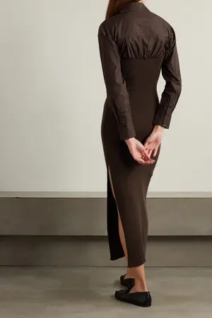 Staud Hazel Layered Ribbed Wool-Blend And Cotton Midi Dress In Brown - 50%  Off | Editorialist