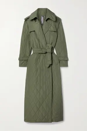 Norma Kamali Belted Quilted Shell Trench Coat