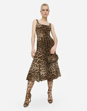Dolce & Gabbana Leopard-print Cady Calf-length Dress