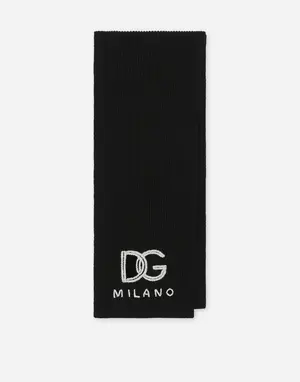 Dolce & Gabbana Fisherman’s Rib Cashmere Scarf With Dg Logo - Black