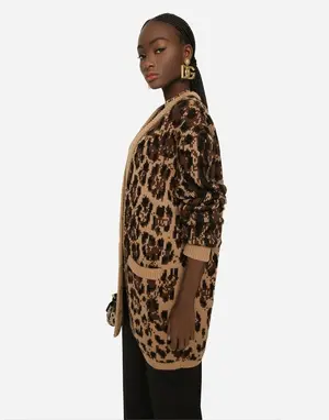 Dolce & Gabbana Long Wool And Cashmere Leopard Jacquard Cardigan - Multicolor