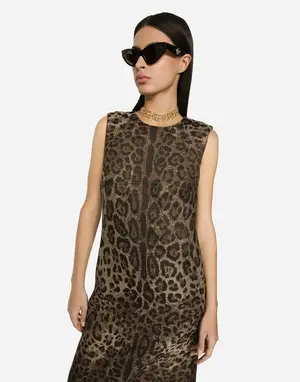 Dolce & Gabbana Wool Midi Dress With Jacquard Leopard Design - Multicolor