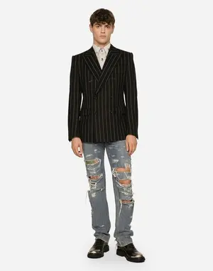 Dolce & Gabbana Pinstripe Double-breasted Stretch Wool Jacket - Multicolor