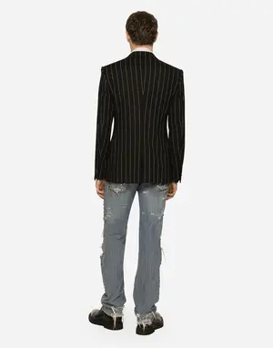 Dolce & Gabbana Pinstripe Double-breasted Stretch Wool Jacket - Multicolor