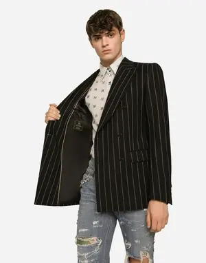 Dolce & Gabbana Pinstripe Double-breasted Stretch Wool Jacket - Multicolor