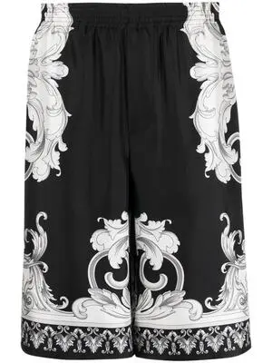 Versace Versace Barocco Print Silk Shorts Black
