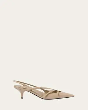 Miu Miu Miu Miu Patent Buckle-Trio Slingback Pumps - Sabbia