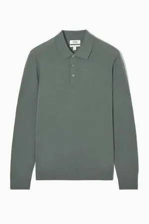 Cos Merino Wool Polo Shirt Green