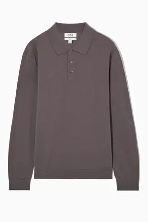 Cos Merino Wool Polo Shirt Purple