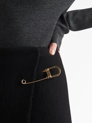 Prada Safety Pin Embellished Wool Midi Skirt