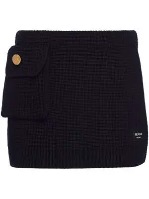 Prada Ribbed-knit Wool Miniskirt - Blue