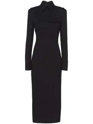 Prada Stretch Natté Wool Midi Dress - Black | Editorialist