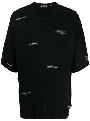 MOSTLY HEARD RARELY SEEN Logo-patches Knitted Cotton T-shirt - Black