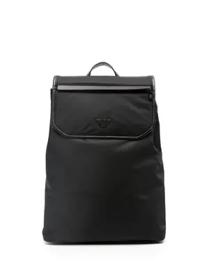 Emporio Armani Logo-plaque Foldover Backpack - Black