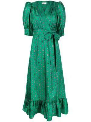 Sandro Printed Silk Midi Dress In Green - 50% Off | Editorialist