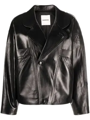 Sandro Asymmetric-fastening Leather Jacket