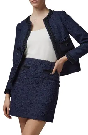 LK BENNETT Charlee Tweed Jacket - Navy